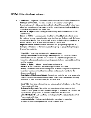 Task 3 D093 - passed - D A. Video 3; “Developing the Skills to Do Scientific Inquiry”, Video 2 ...