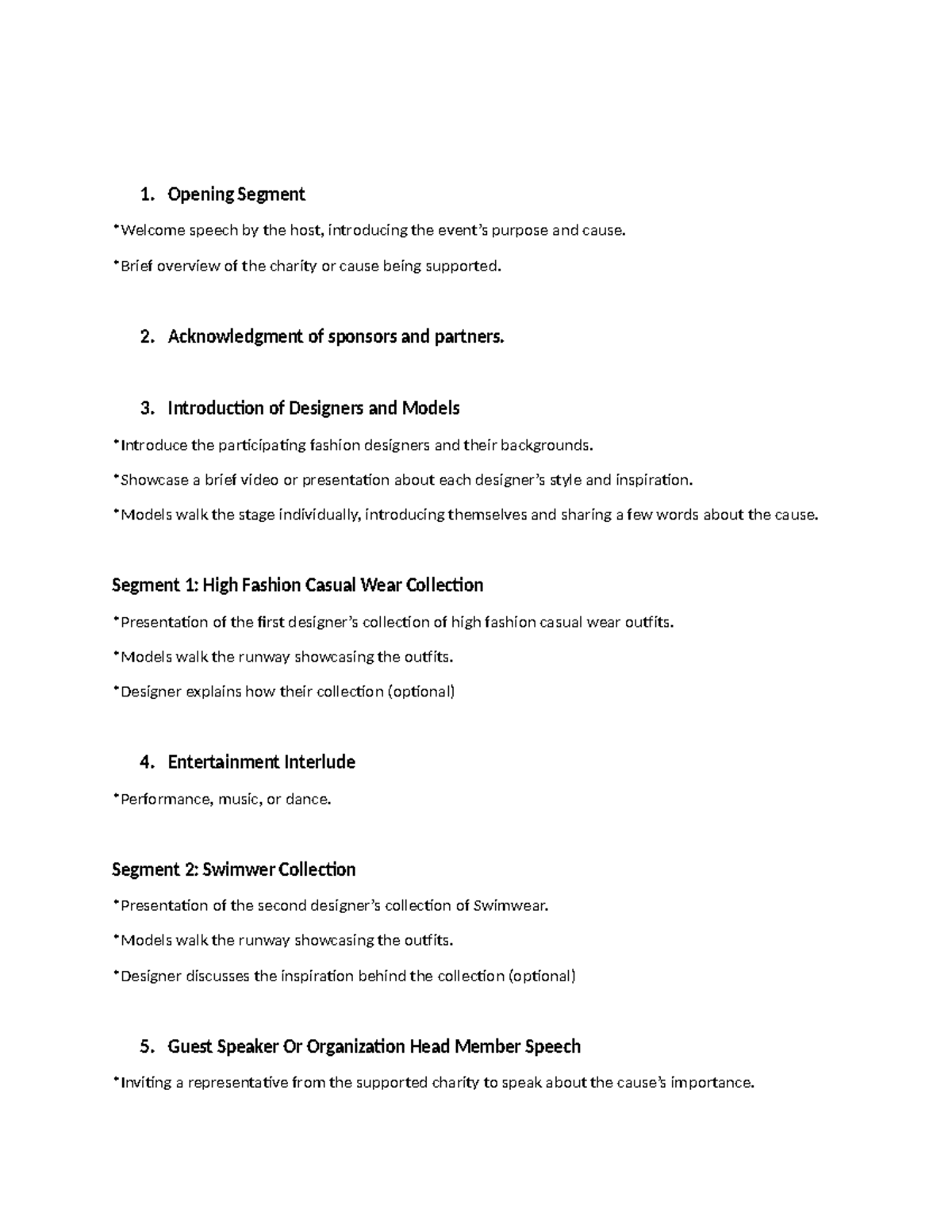 Fashion Show Program Flow: Highlights & Schedule for Charity Event ...