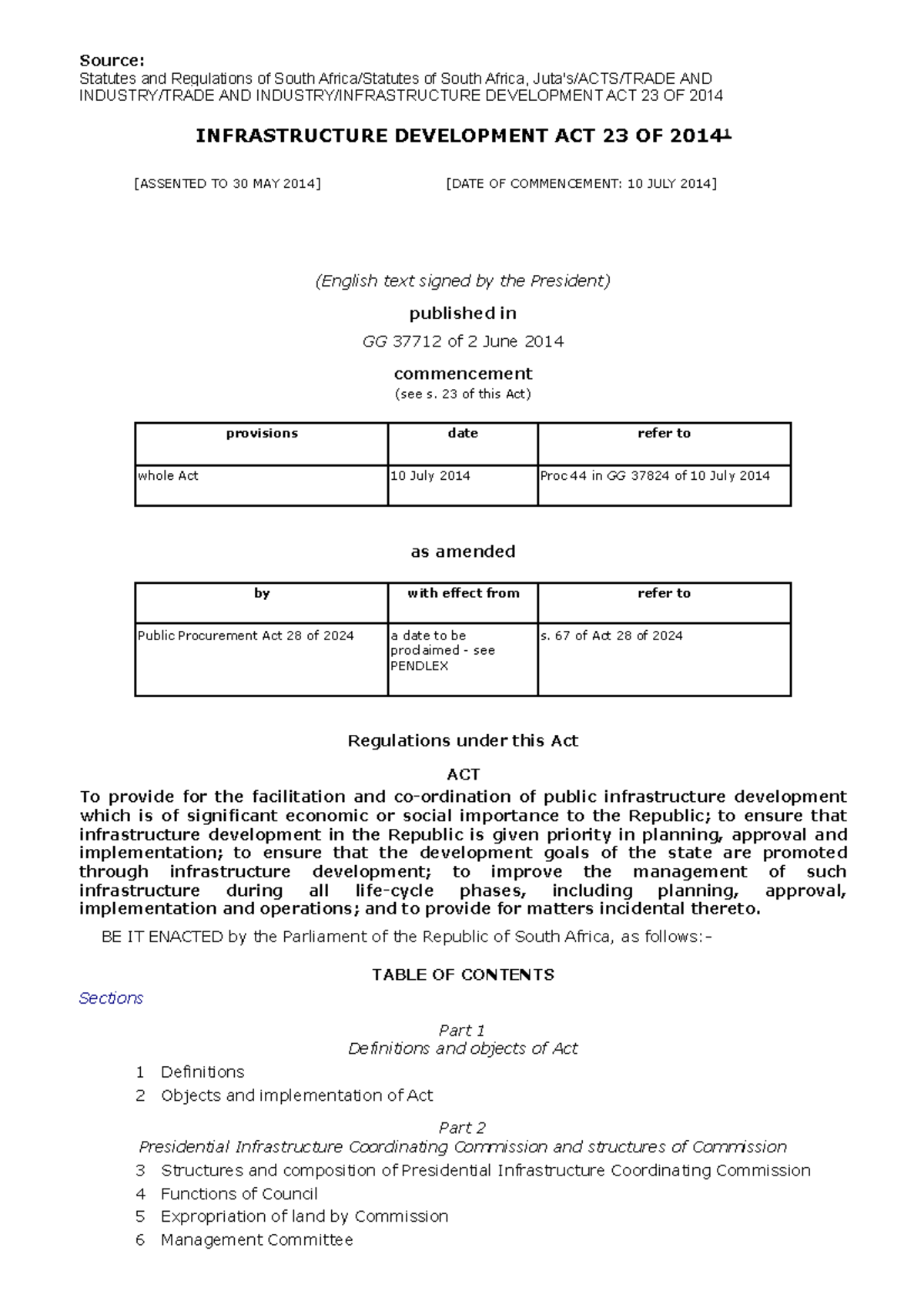 SAR 310 Neighbour Law: Infrastructure Development Act 23 of 2014 - Studocu