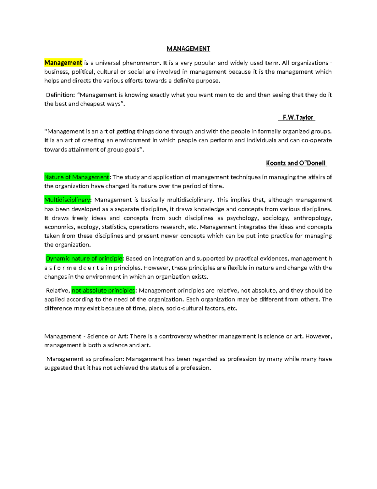 MS - Notes 1: Understanding the Nature of Management - Studeersnel