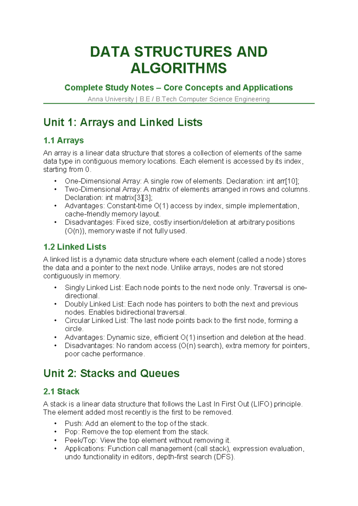 DATA STRUCTURES AND ALGORITHMS Study Notes for Anna University B.E/B ...