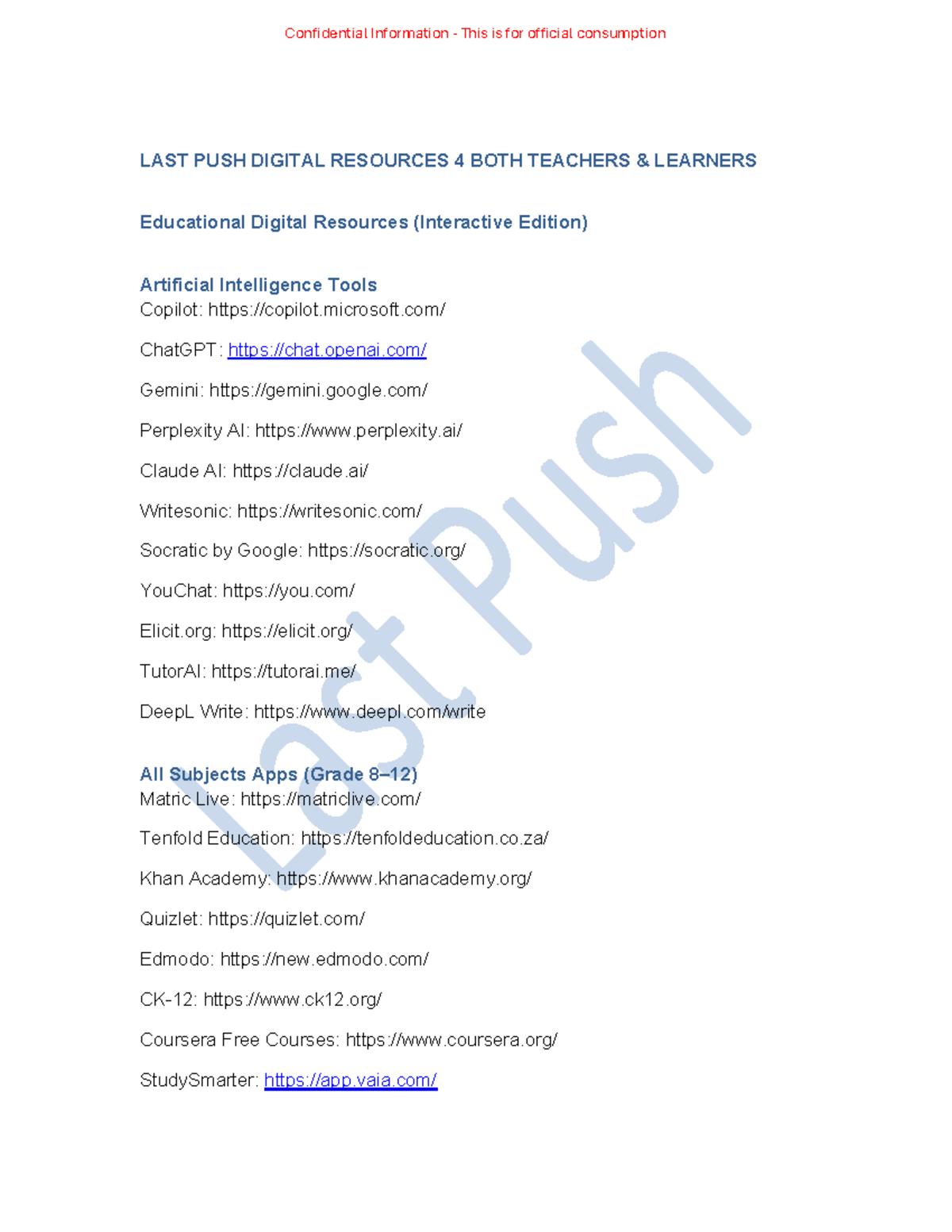 LAST PUSH Digital Resources for Teachers & Learners - Studocu