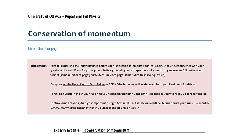 Conservation of Momentum Lab Report - PHY - Studocu