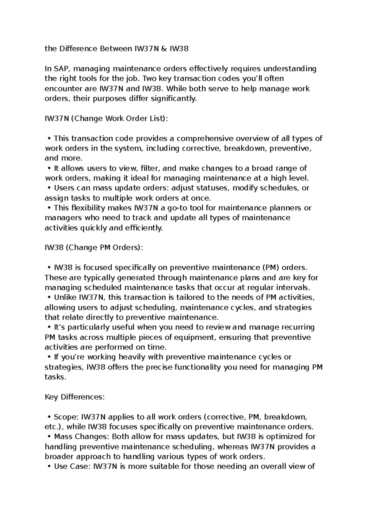 Understanding the Key Differences: IW37N vs IW38 in SAP Management ...