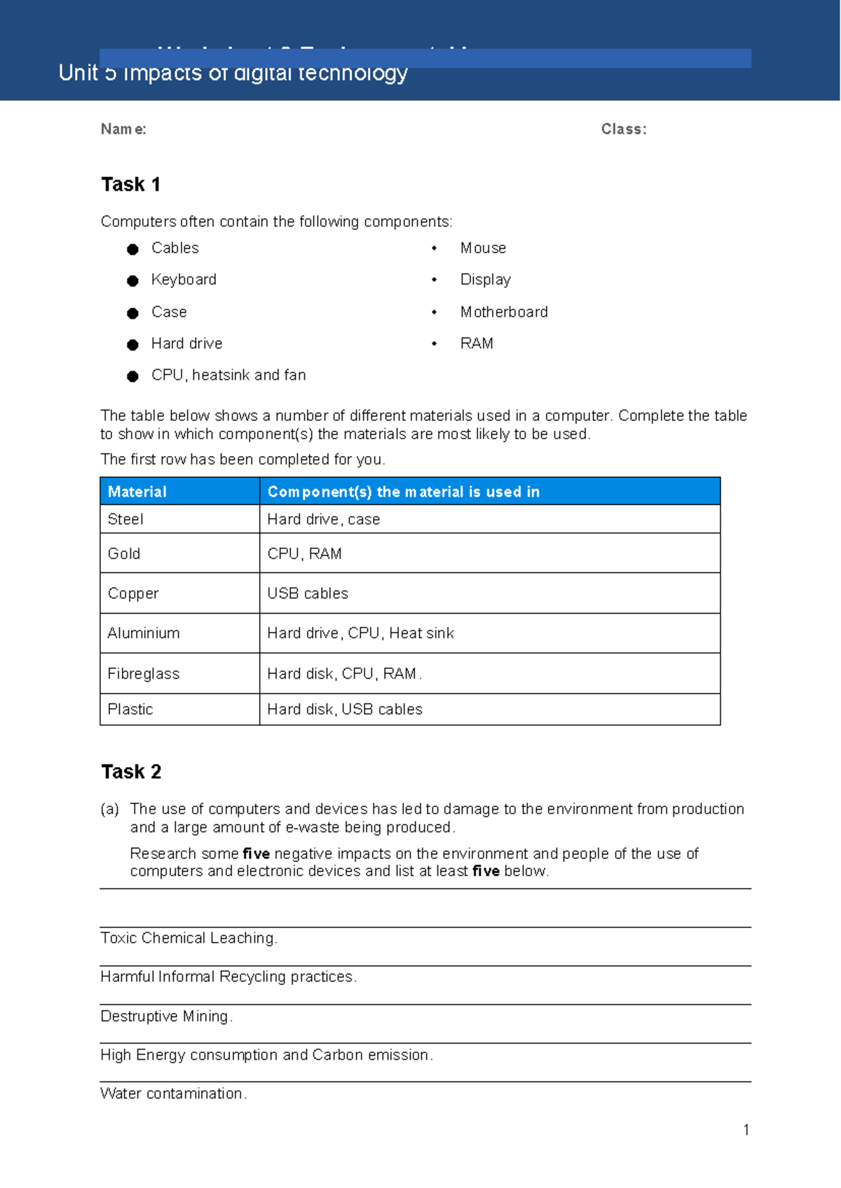 Worksheet 2: Environmental Issues & Digital Tech Impacts - Studocu