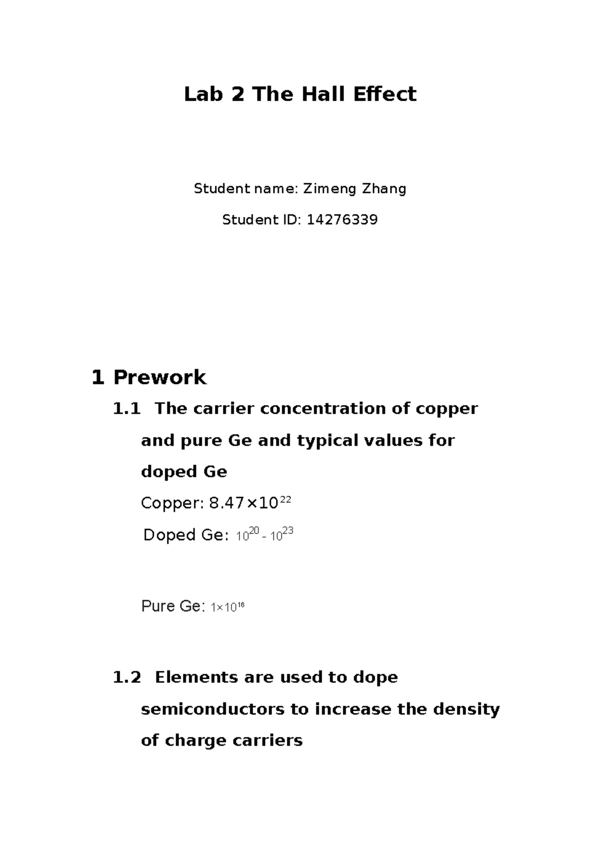 Lab 2 - The Hall Effect: Carrier Concentration Analysis - Studocu