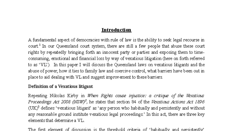 LA4022 Research Assignment: Vexatious Litigants in Queensland Law - Studocu