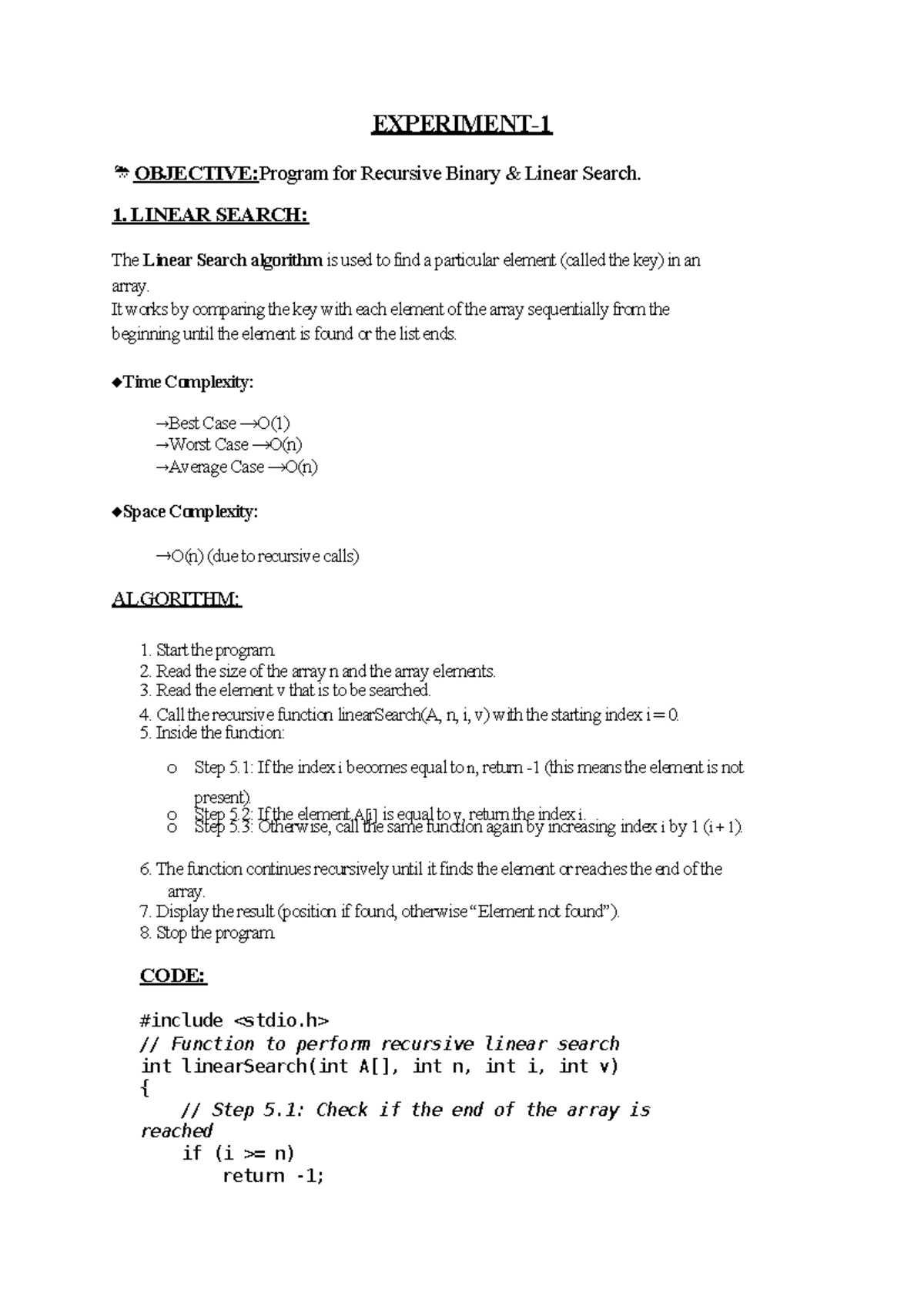 Daa Lab Manual Recursive Binary Search Sorting Algorithms Studocu