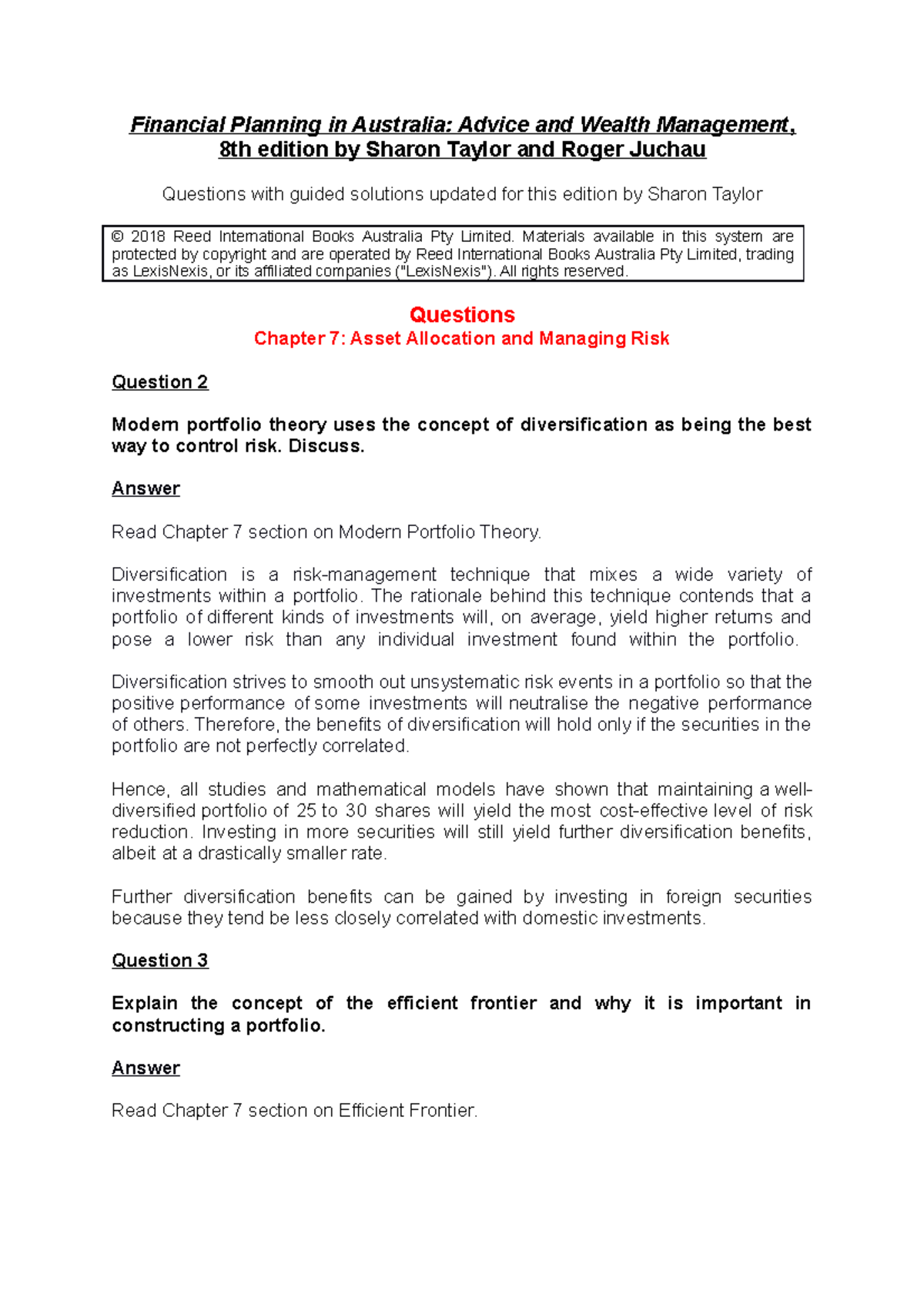 Solutions For Week 7 Tutorial - FINS3630 - UNSW Sydney - Studocu
