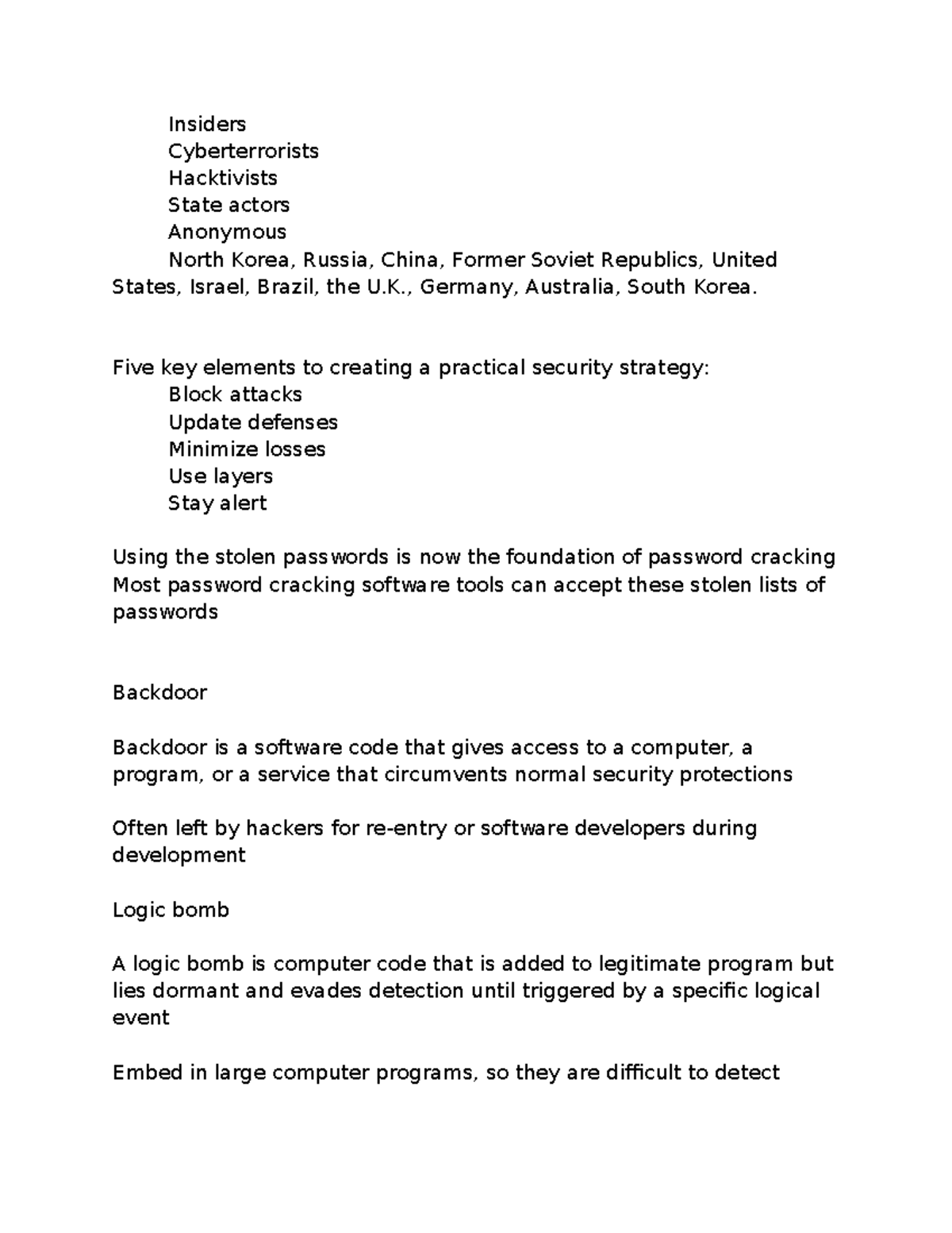 Cyber Security Notes 3: Key Actors & Defense Strategies - Studocu