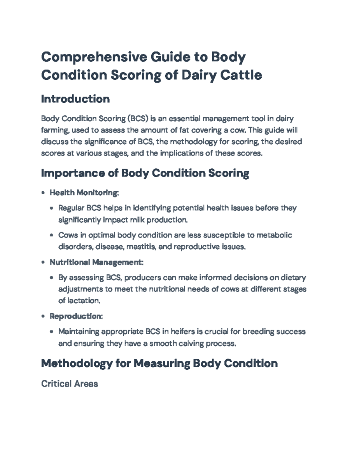 Comprehensive Guide to Body Condition Scoring in Dairy Cattle ...