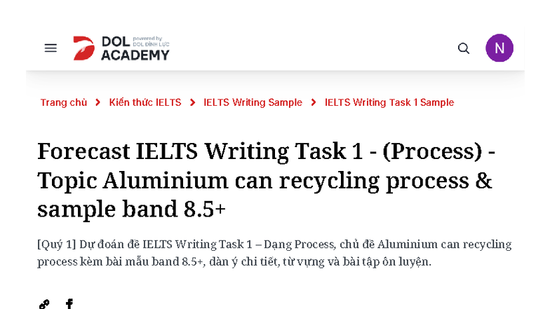 Đề dự đoán IELTS Writing Task 1 - (Process) - Tái chế lon nhôm - Studocu