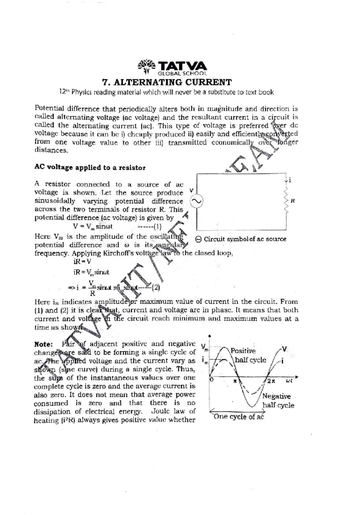 Alternating Current (AC) Concepts - 12th Physics Notes - Studocu