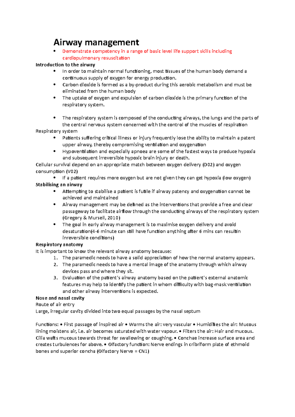 Airway Management - Lecture Notes (Lecture Code: AMLN101) - Studocu
