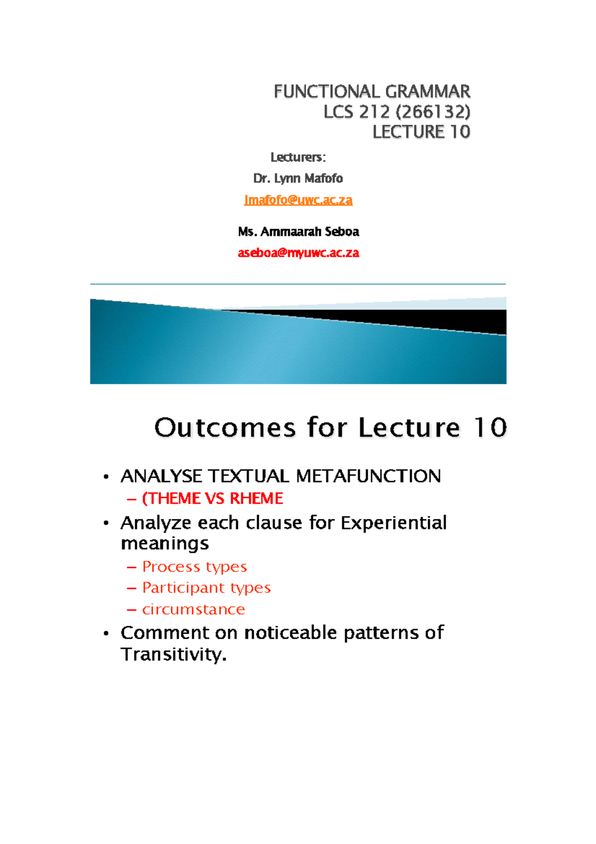 LCS 212 (266132) Lecture 10: Analyzing Textual Metafunctions - Studocu
