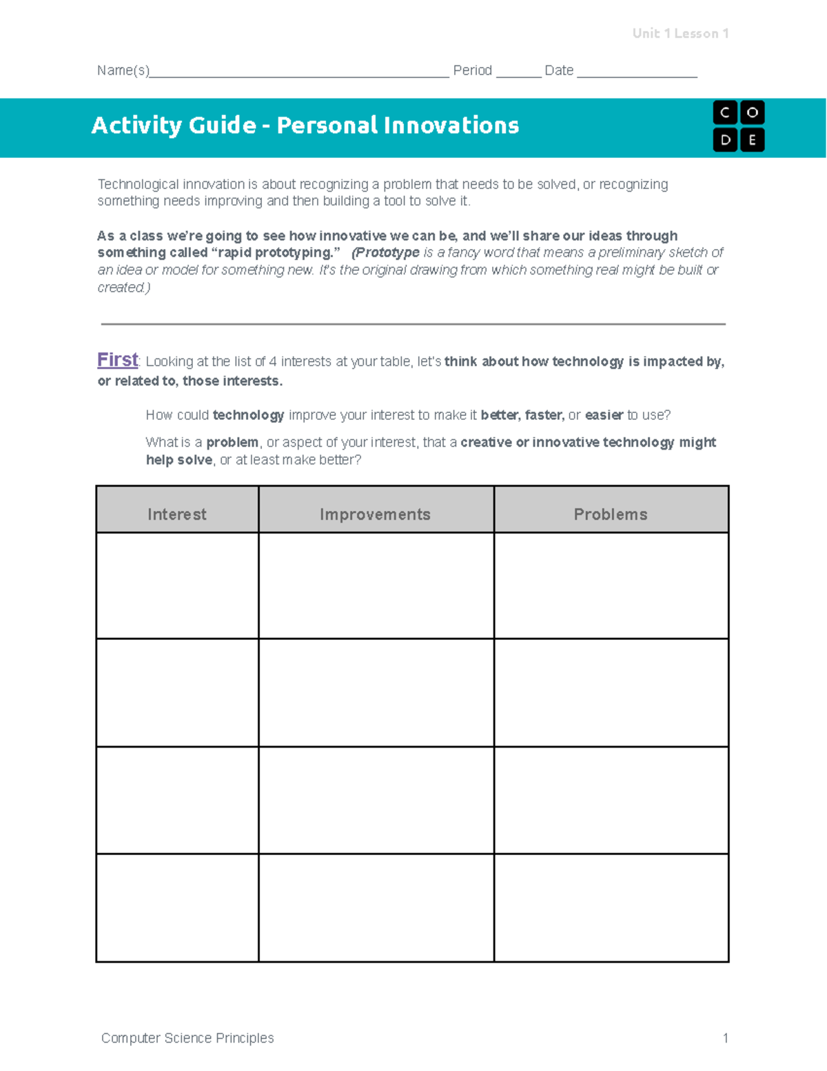 U1L01 Activity Guide: Exploring Personal Innovations in Tech - Studocu