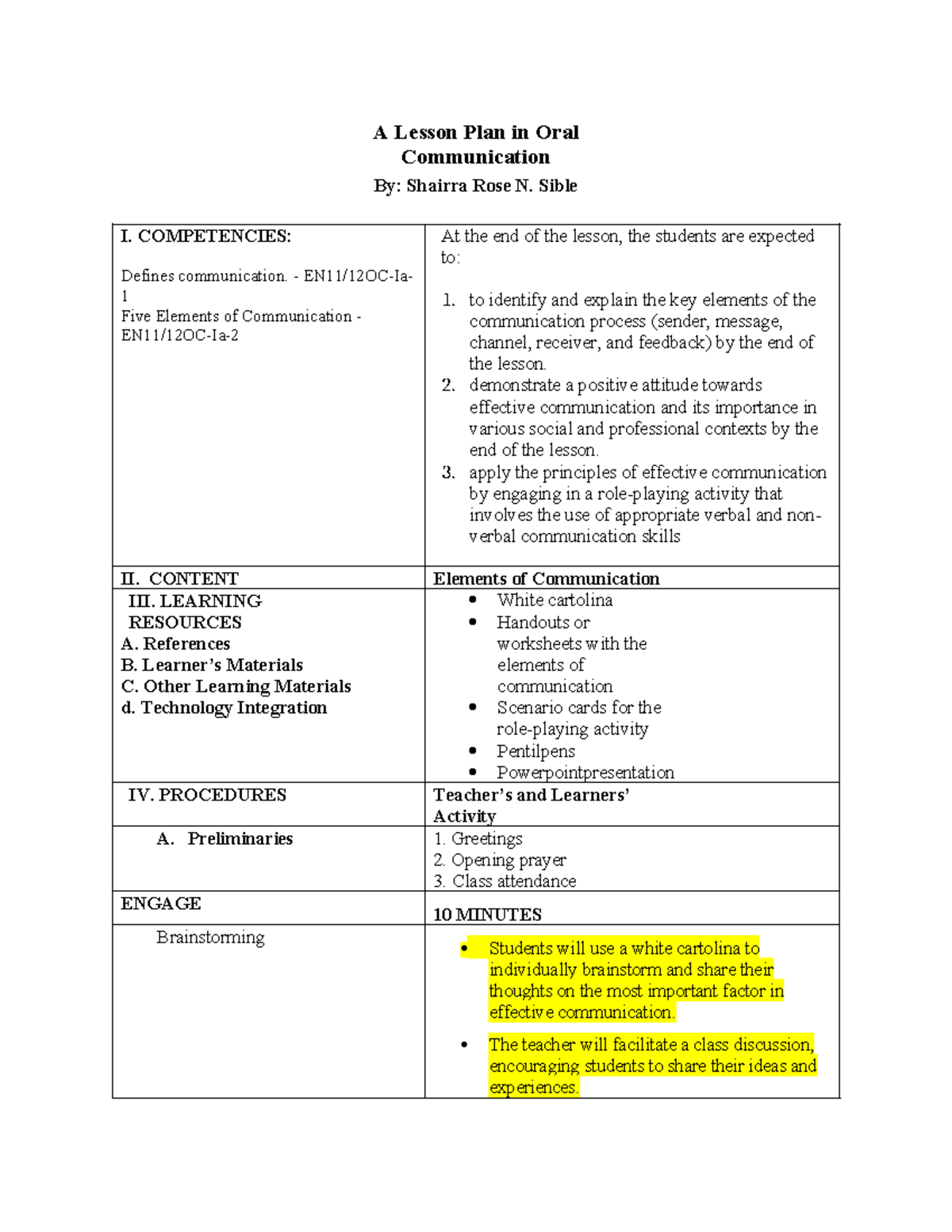 A Lesson Plan in Oral Communication - A Lesson Plan in Oral ...