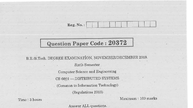 CS 6601 Final Exam Question Paper - Distributed Systems 2018 - Studocu