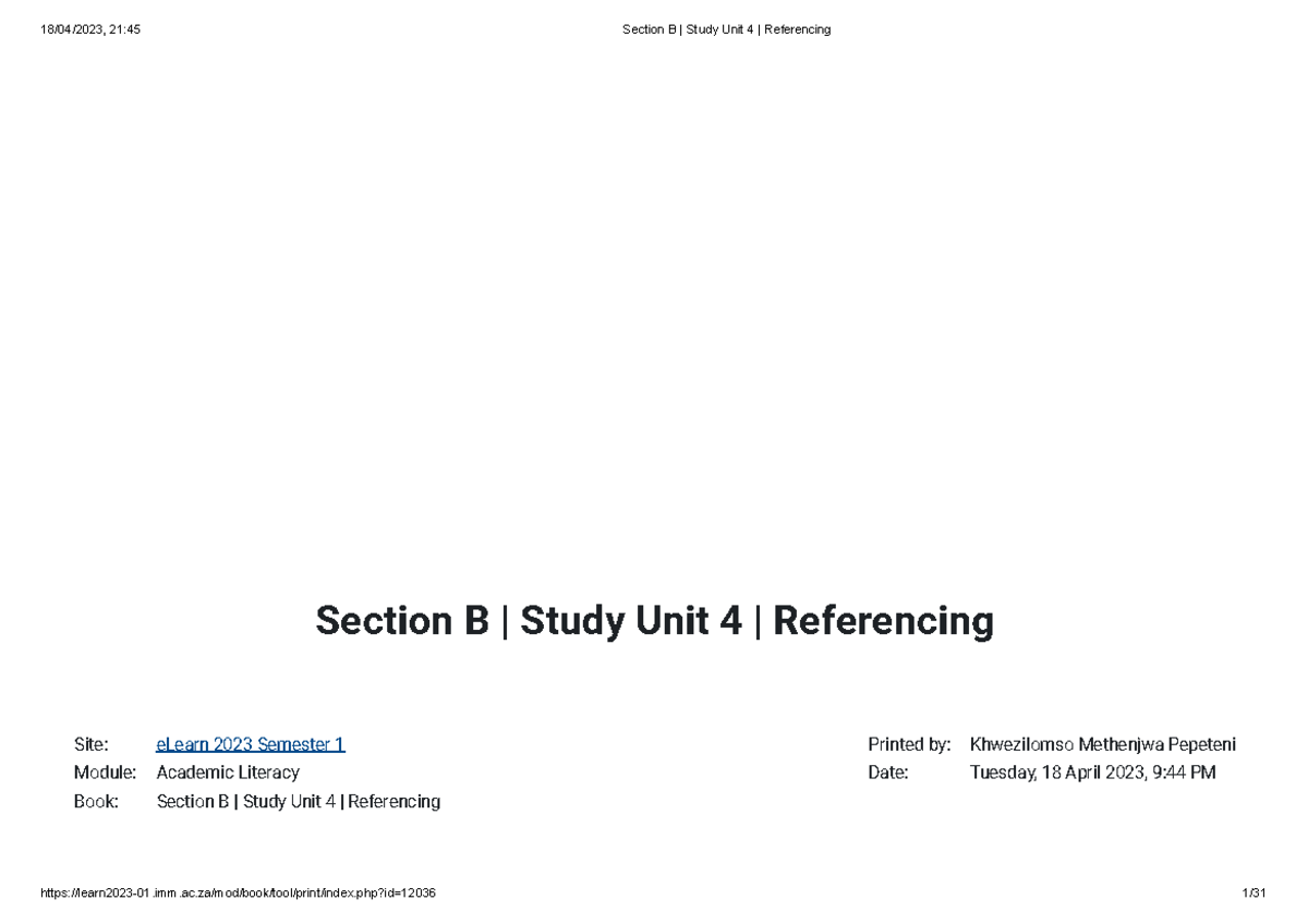Section B Study Unit 4: Effective Referencing Techniques - Studocu