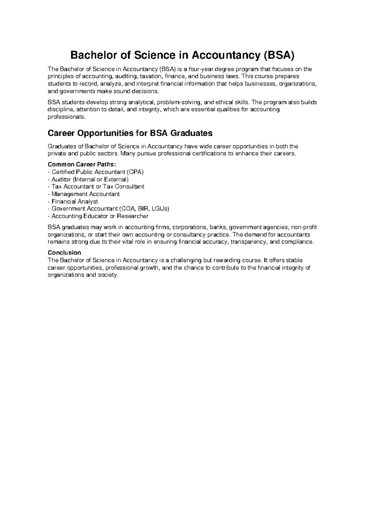 BSA Overview: Exploring the Bachelor of Science in Accountancy Program ...