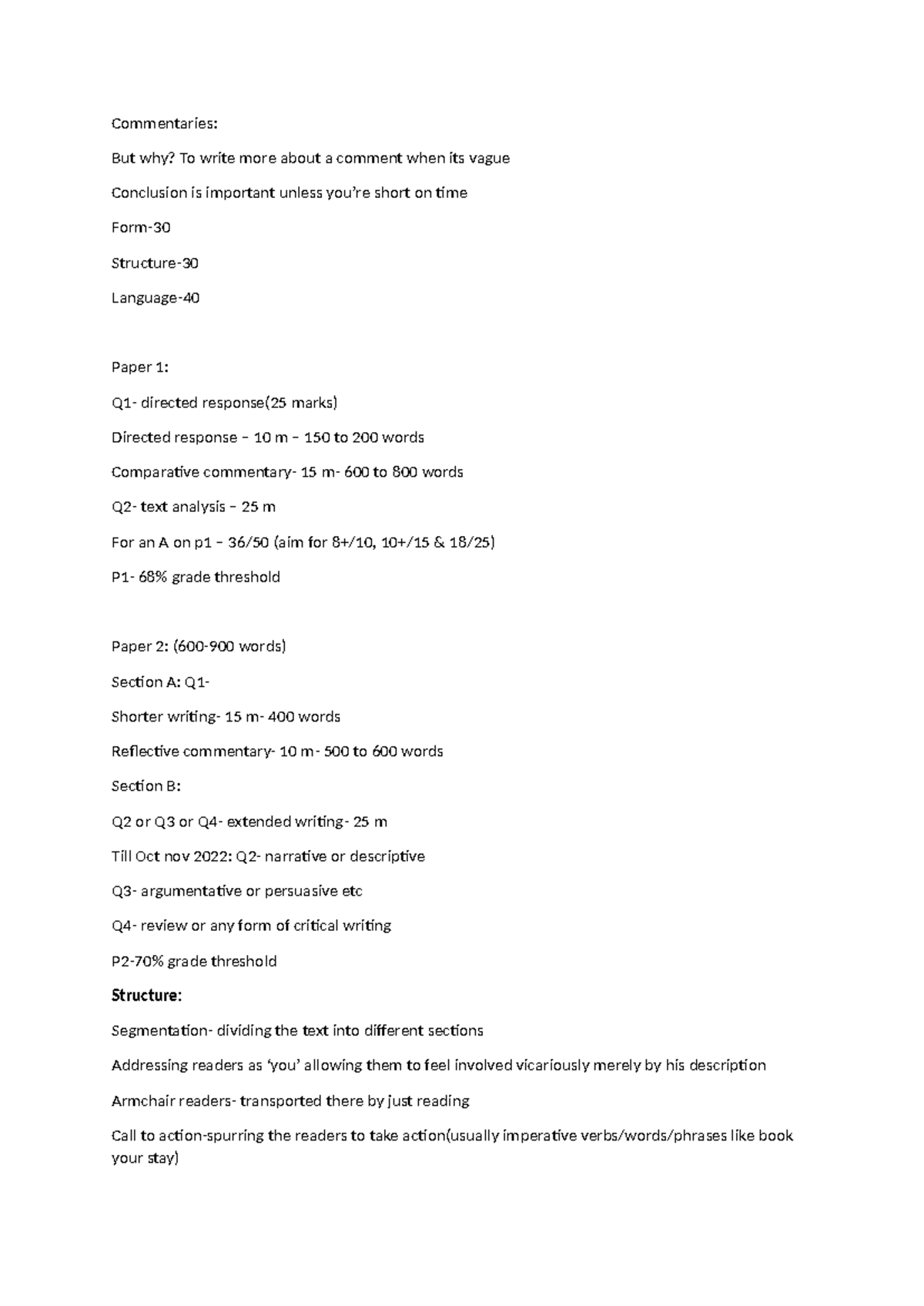 Important Tips for Writing Commentaries: Paper 1 & 2 Guidance - Studocu