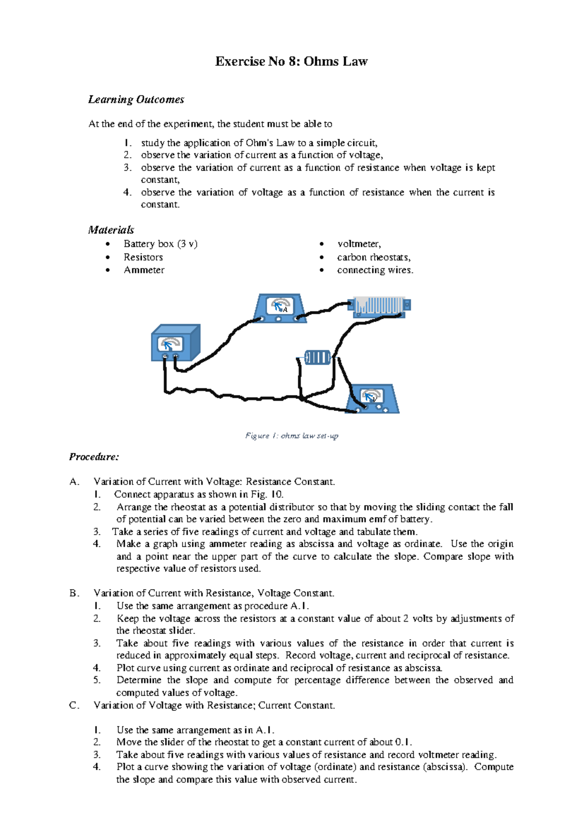 Exp-11: Ohm's Law Experiment Procedure and Learning Outcomes - Studocu