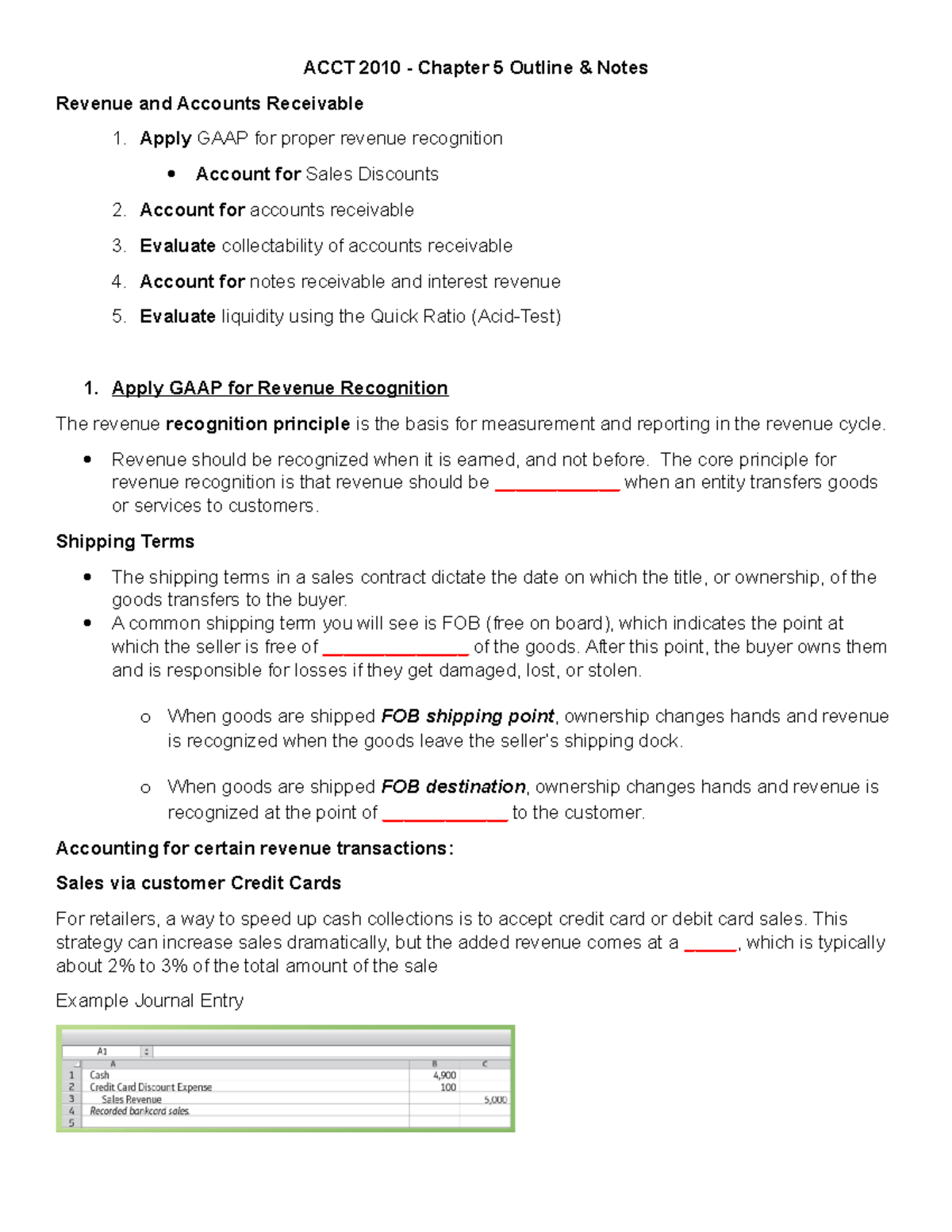ACCT 2010 - Chapter 5 Outline: Revenue & Accounts Receivable - Studocu
