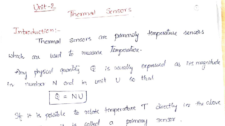 Unit 2: Introduction to Thermal Sensors and Their Applications - Studocu