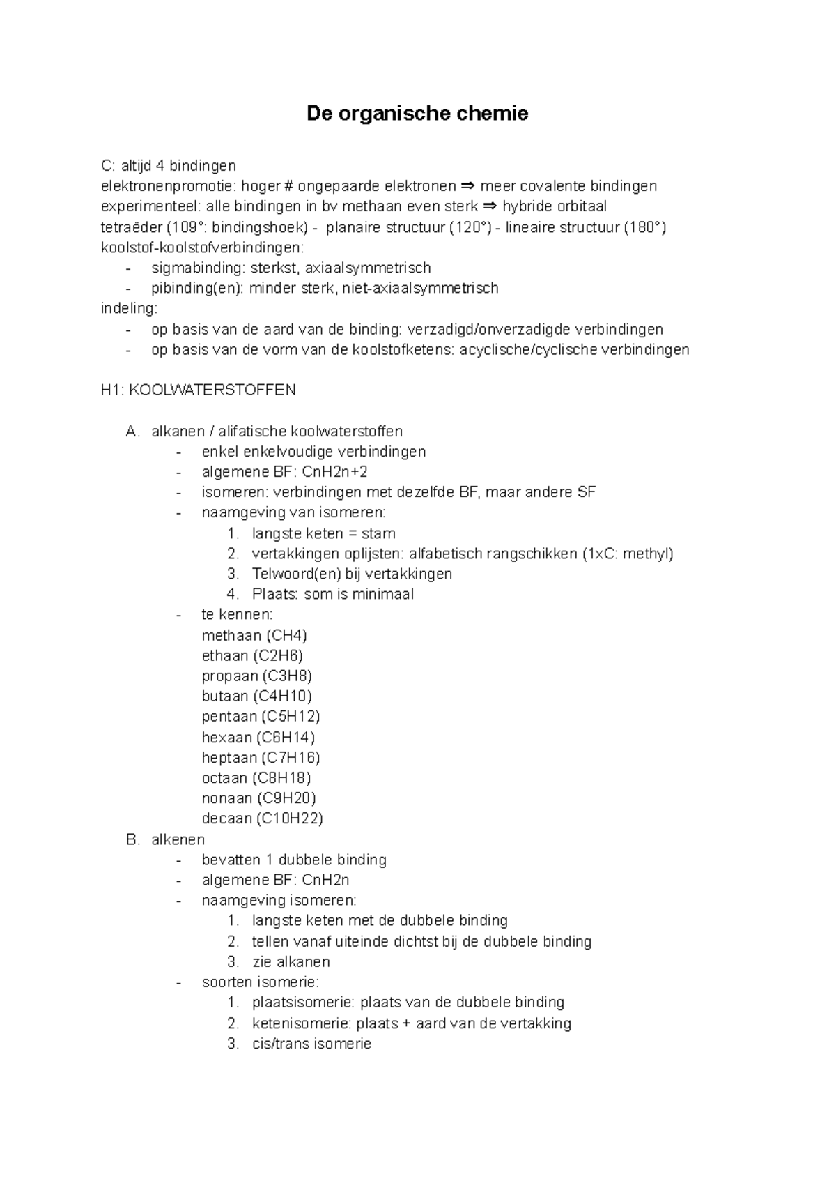 De organische chemie C: Bindingen, Isomerie en Functionele Groepen ...
