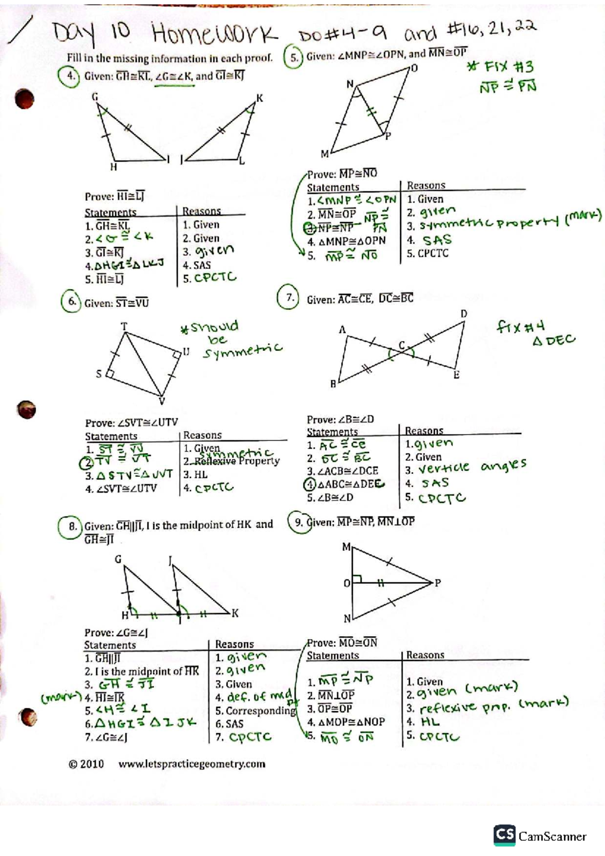 HG Day 10 HW answers proof packet - Day 10 Homework a and 21,2 22 Fill ...
