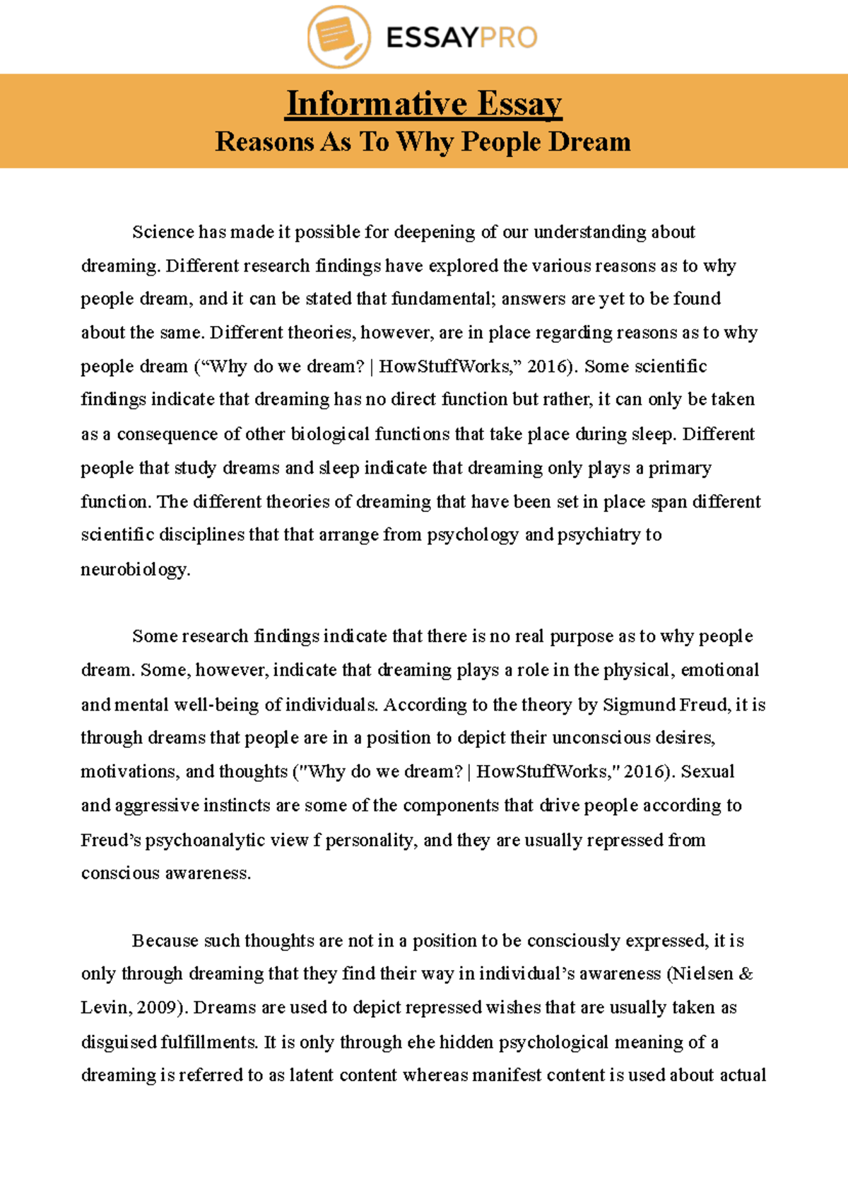 Informative Essay: Reasons Why People Dream (ENG 101) - Studocu