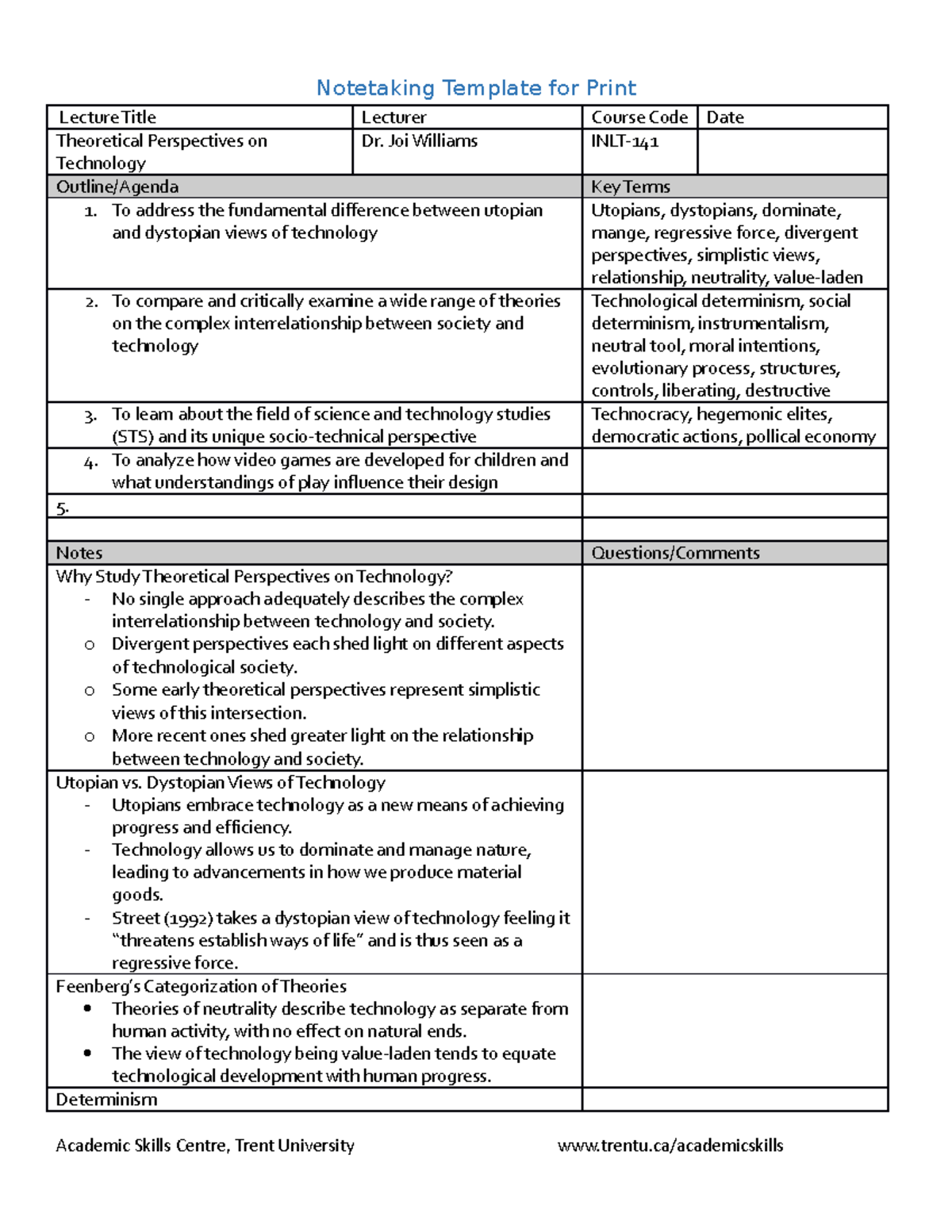 INLT141 Chapter 4: Theoretical Perspectives on Technology Notes - Studocu