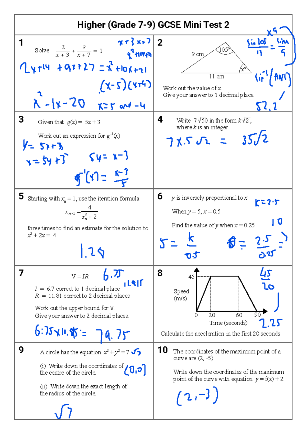 H7 Mini Test 2 - Questions and Annotations for Grade 7-9 GCSE - Studocu