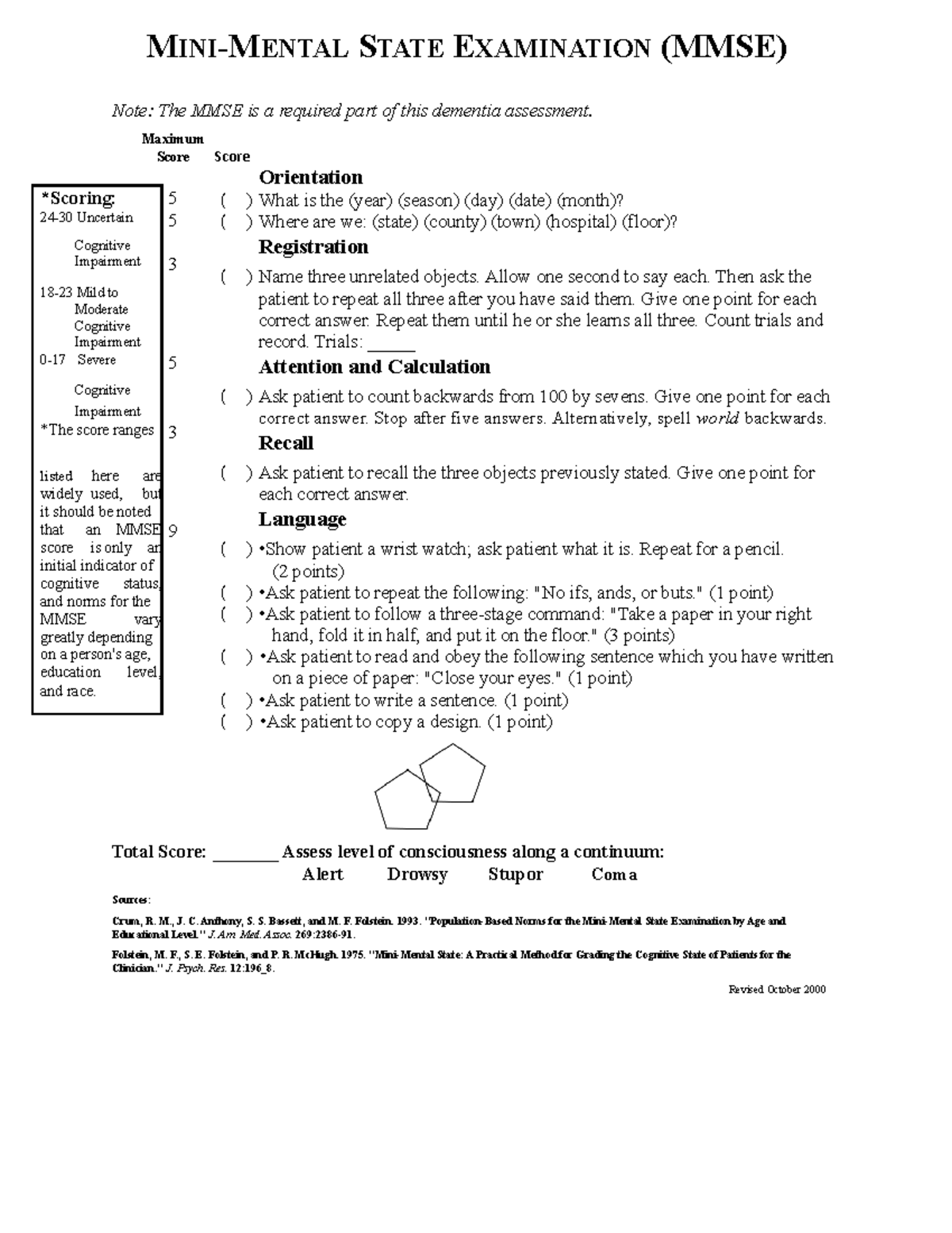 MMSE Template for Dementia Assessment: Key Scoring Guide & Criteria ...