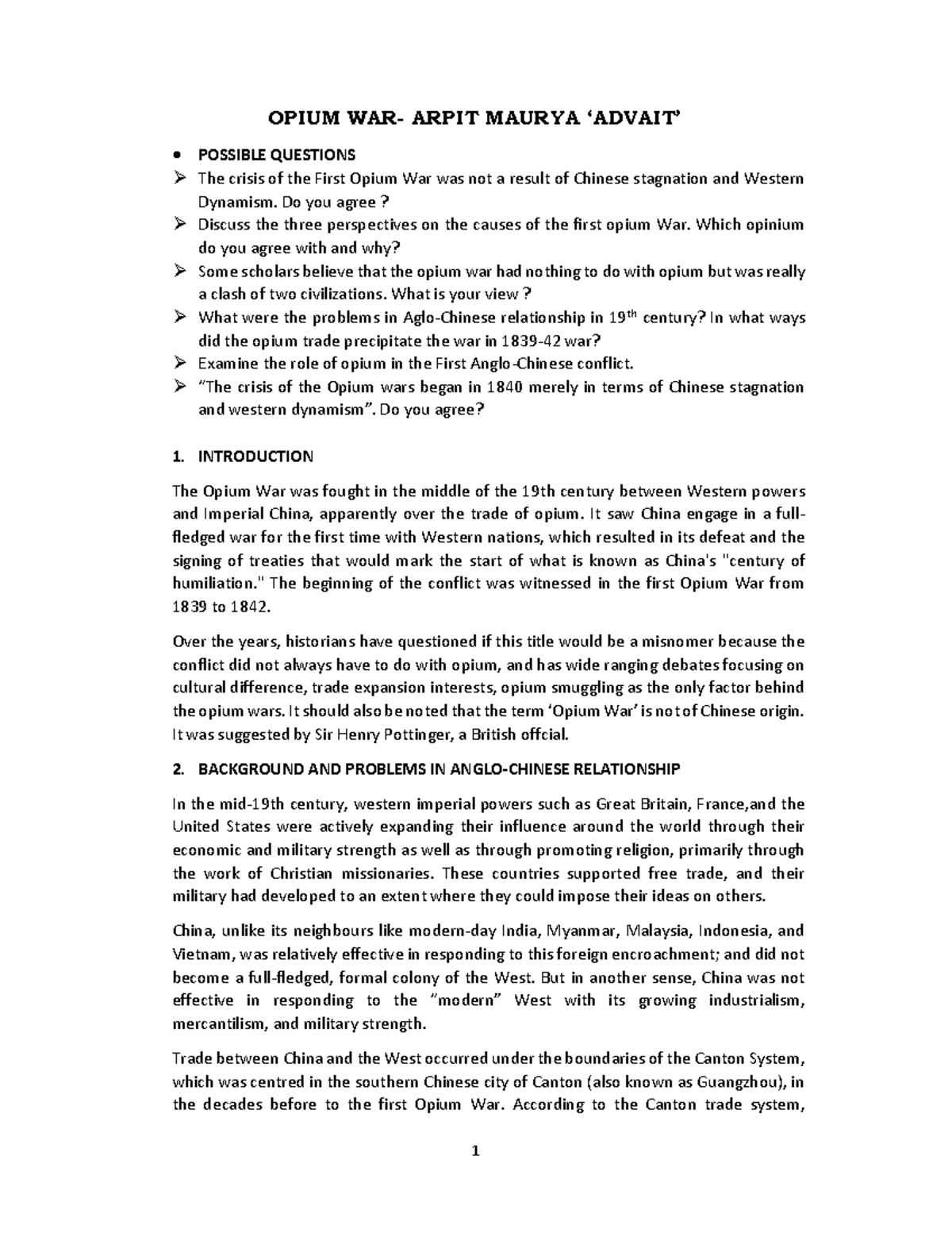 Opium War Analysis - Notes for History Course HIST-301 - Studocu