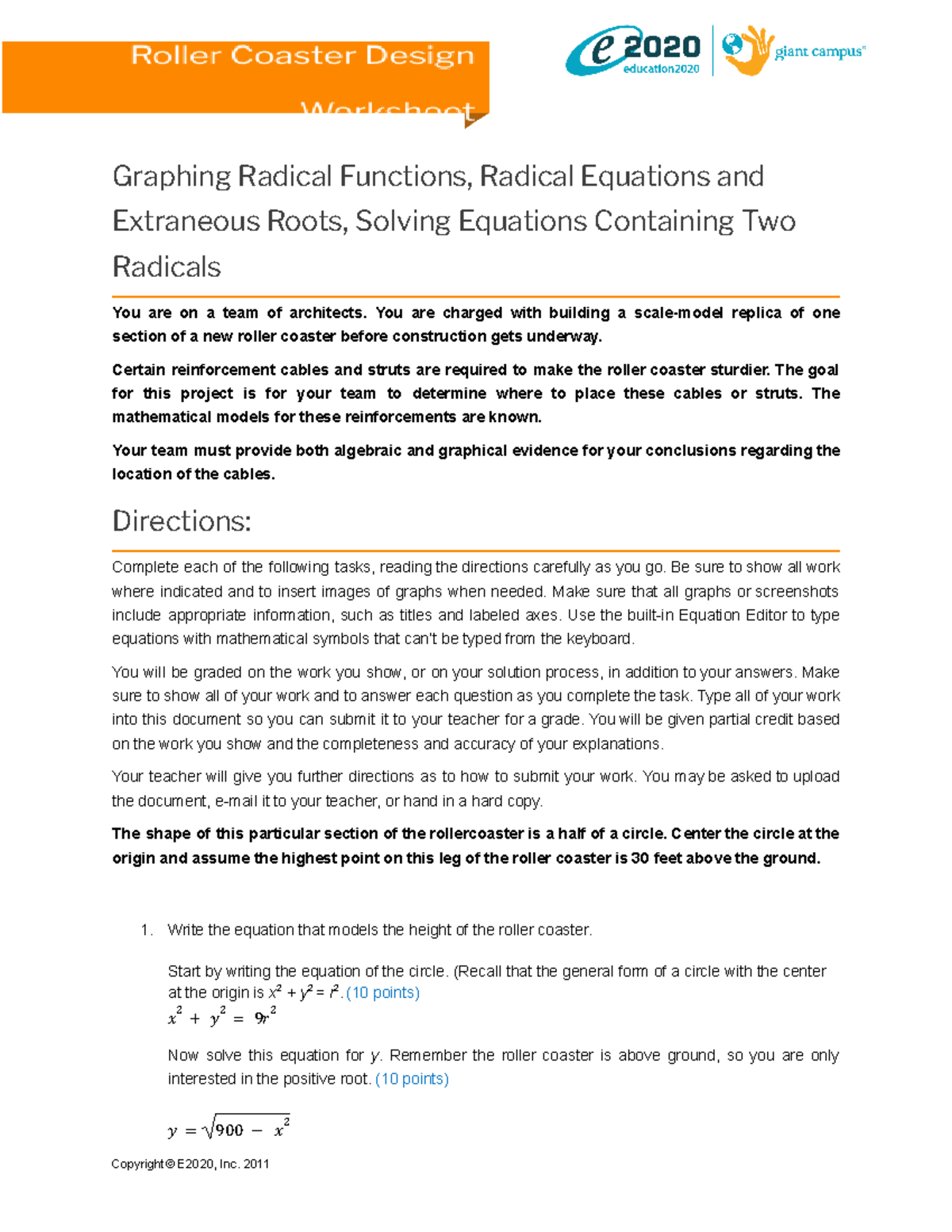 Roller Coaster Design Project: Graphing Radicals & Equations - Studocu