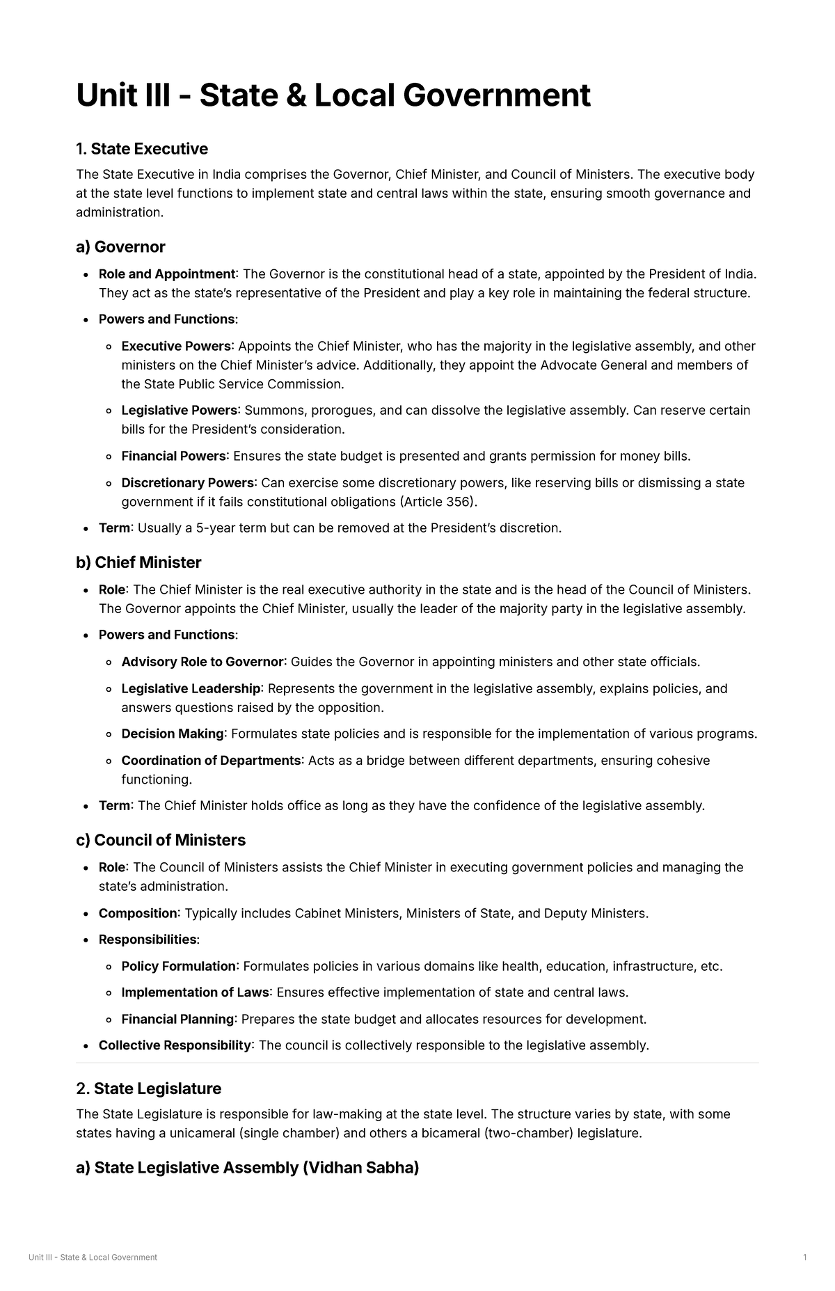 Unit III - State & Local Government Overview and Structure - Studocu