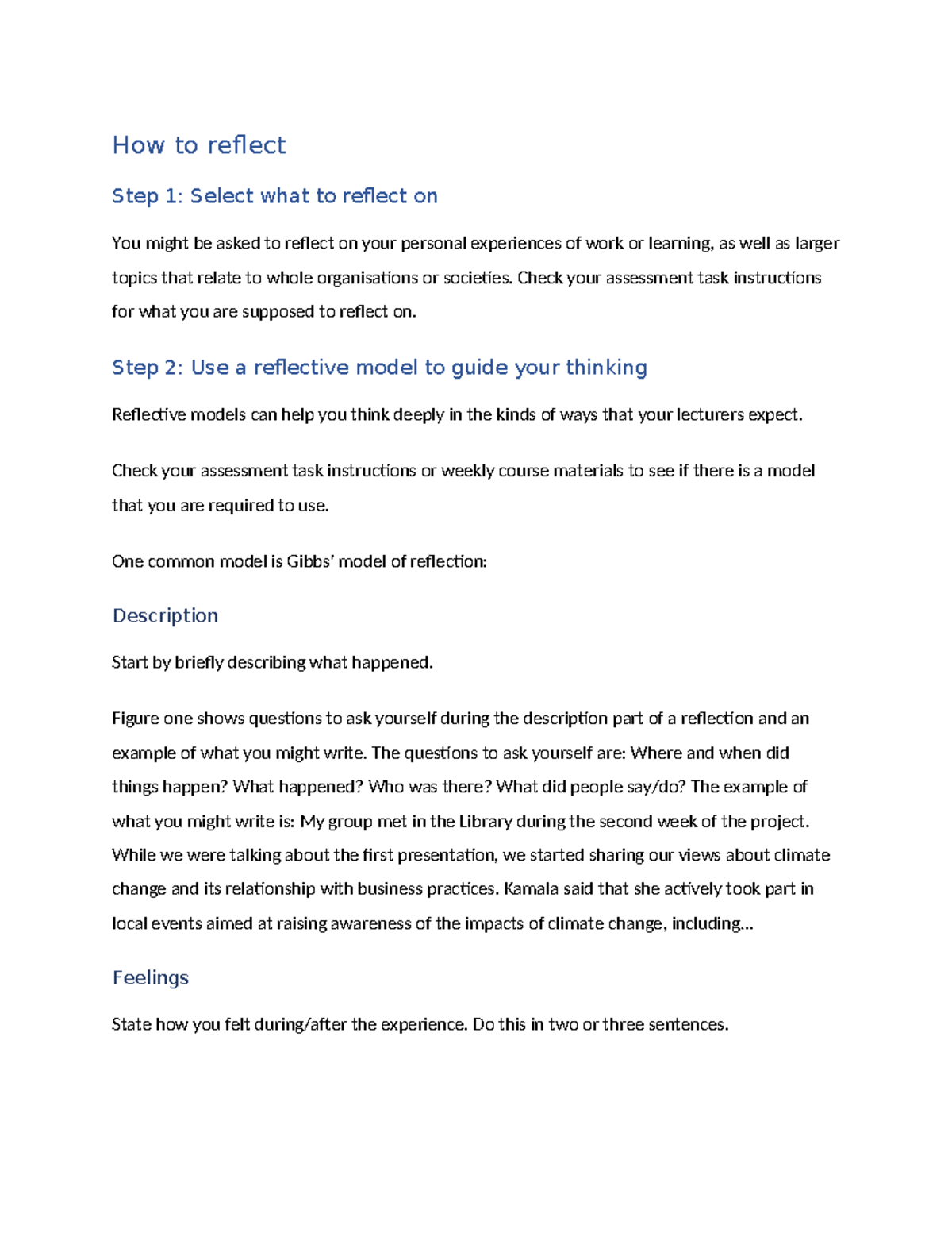 Reflective Writing Guide - BEL: Steps to Effective Reflection - Studocu