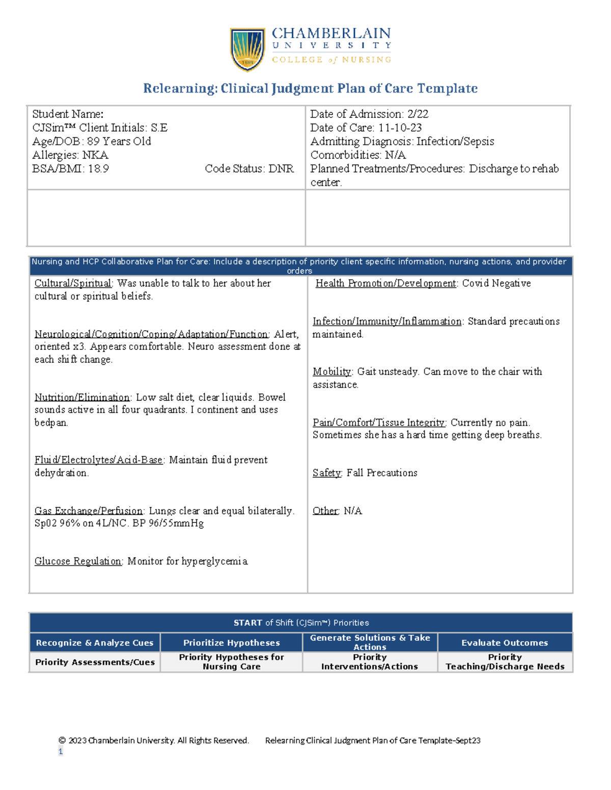 Pharm CJE Plan of Care 2 - Nursing Interventions for Patient with ...