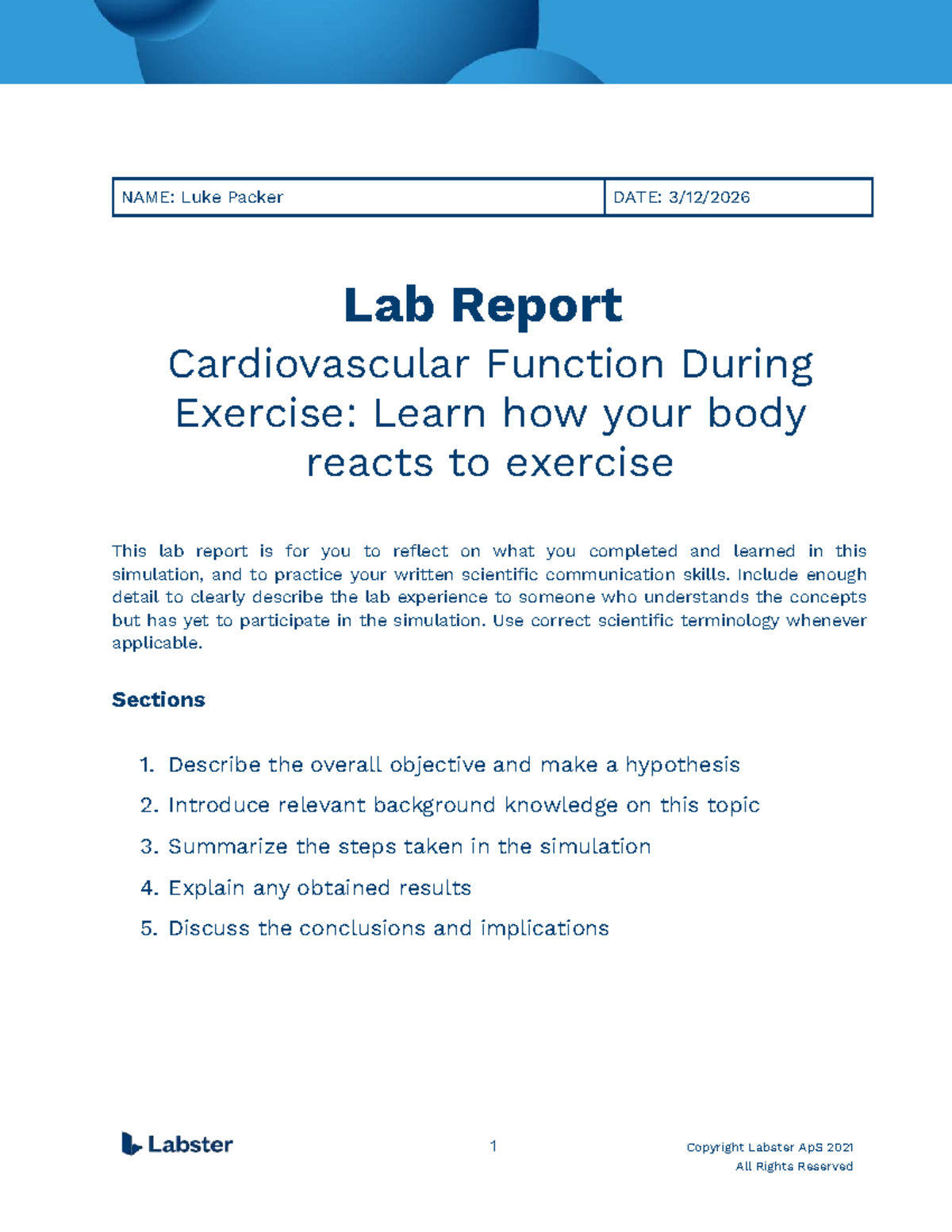 Lab Report: Cardiovascular Function During Exercise (BIO 101) - Studocu