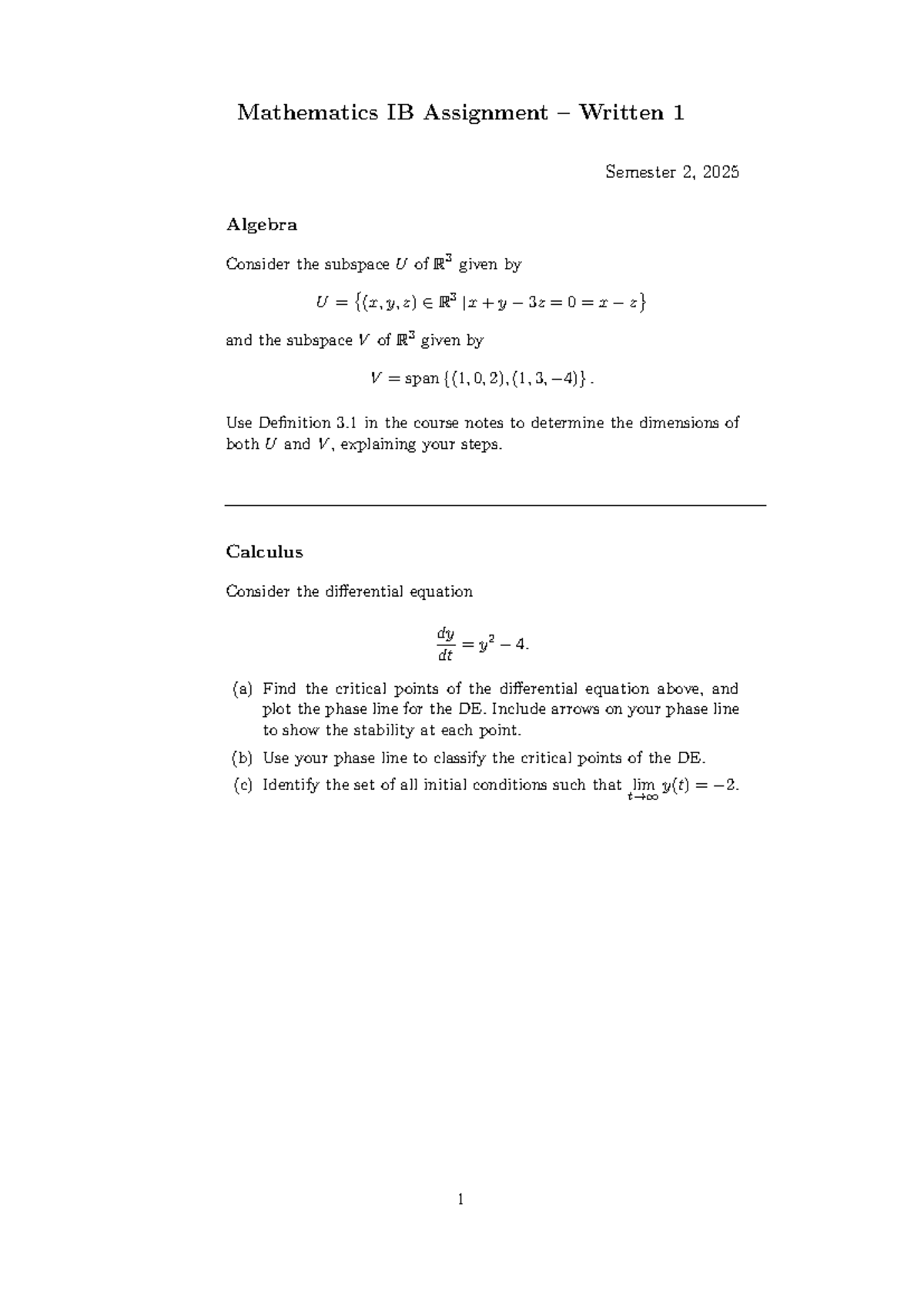Mathematics IB 2025 S2 Assignment: Algebra & Calculus Analysis - Studocu