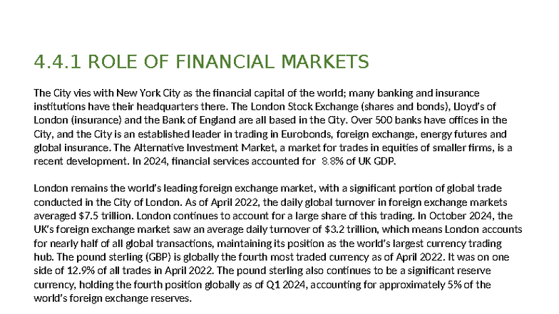 Financial Markets Handout - 2025: Role of Financial Markets & Central ...