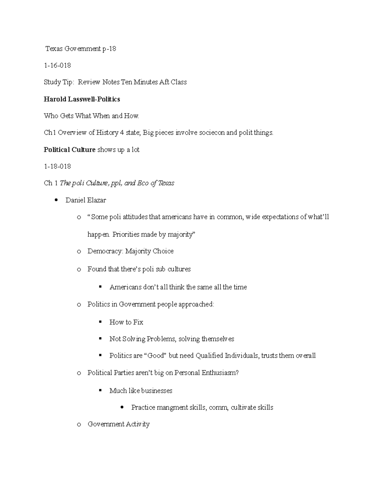 Texas Government 2018 - Lecture notes all of them - Texas Government ...