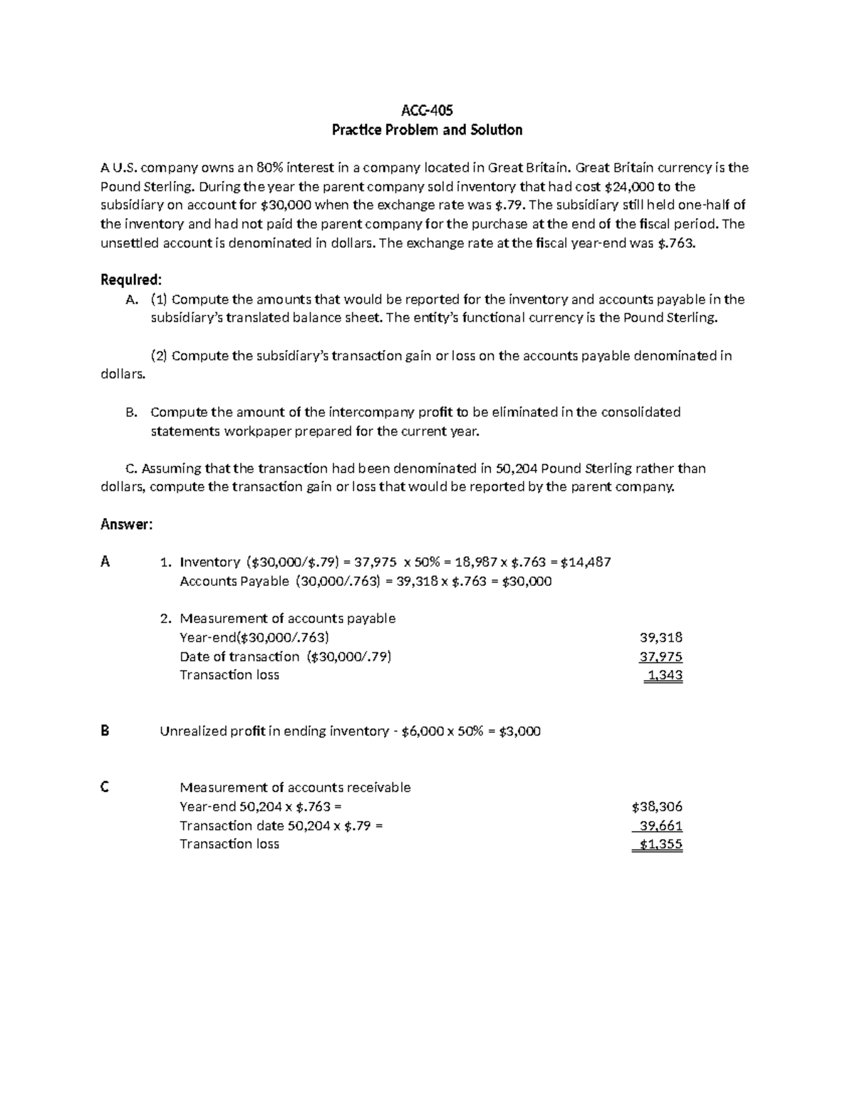 Module 5: Project Practice Problem & Solutions (ACC-XXX) - Studocu
