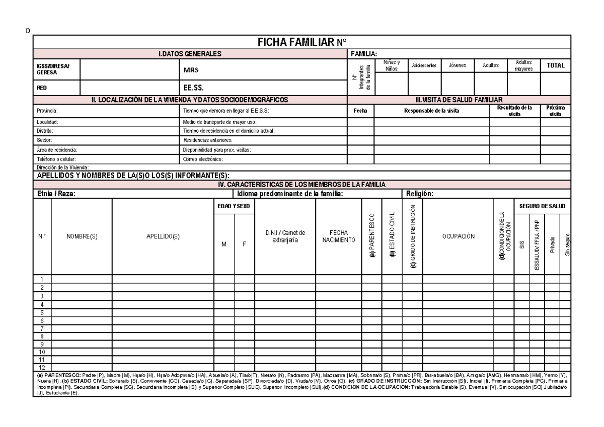 Formato Ficha Familiar: Datos Generales y Evaluación de Salud Familiar ...