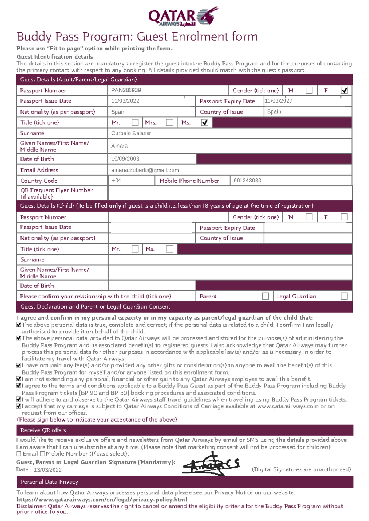 Guest Registration Consent Form V1 - Buddy Pass Program: Guest ...