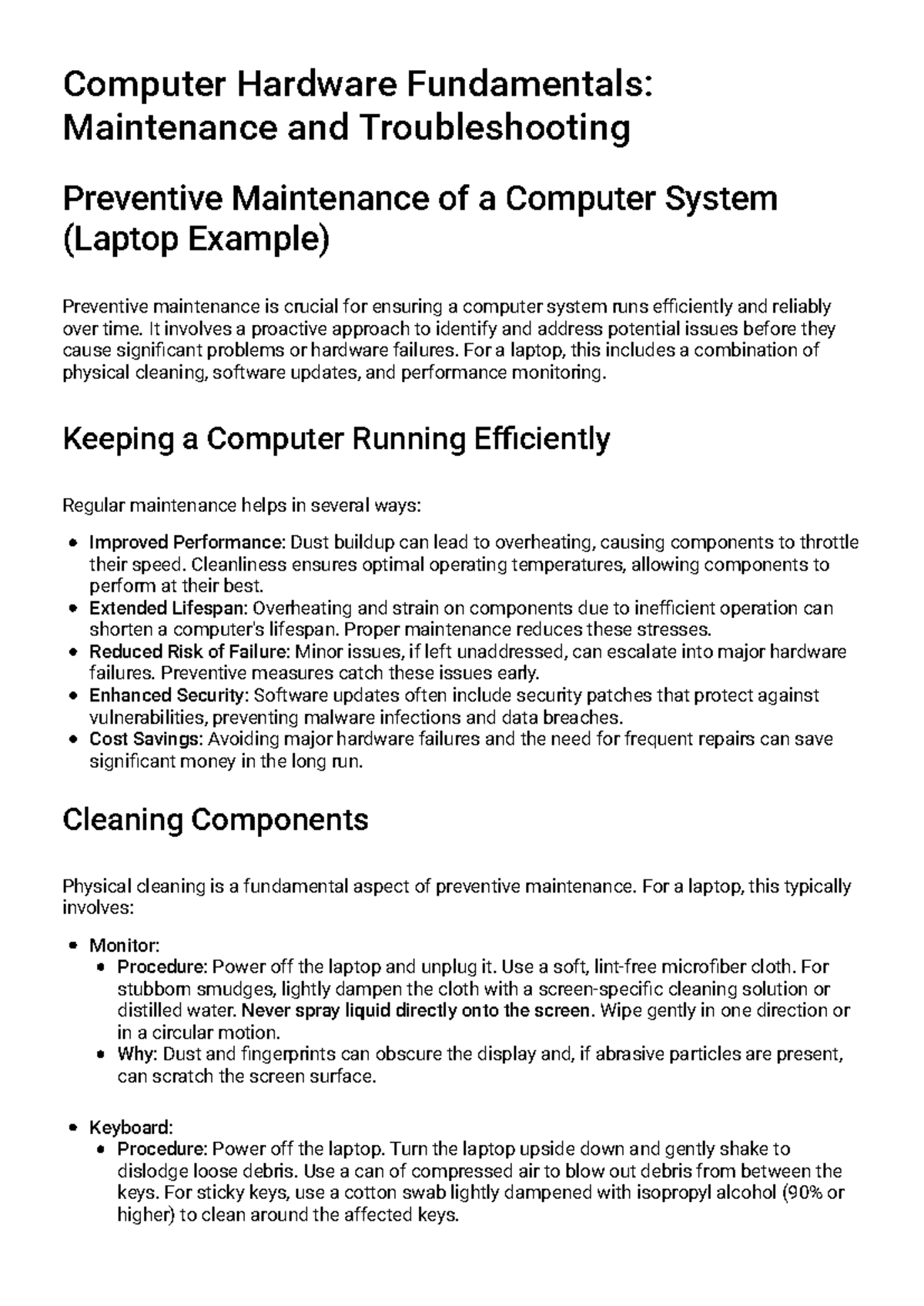 Computer Hardware Maintenance & Troubleshooting (Study Guide) - Studocu