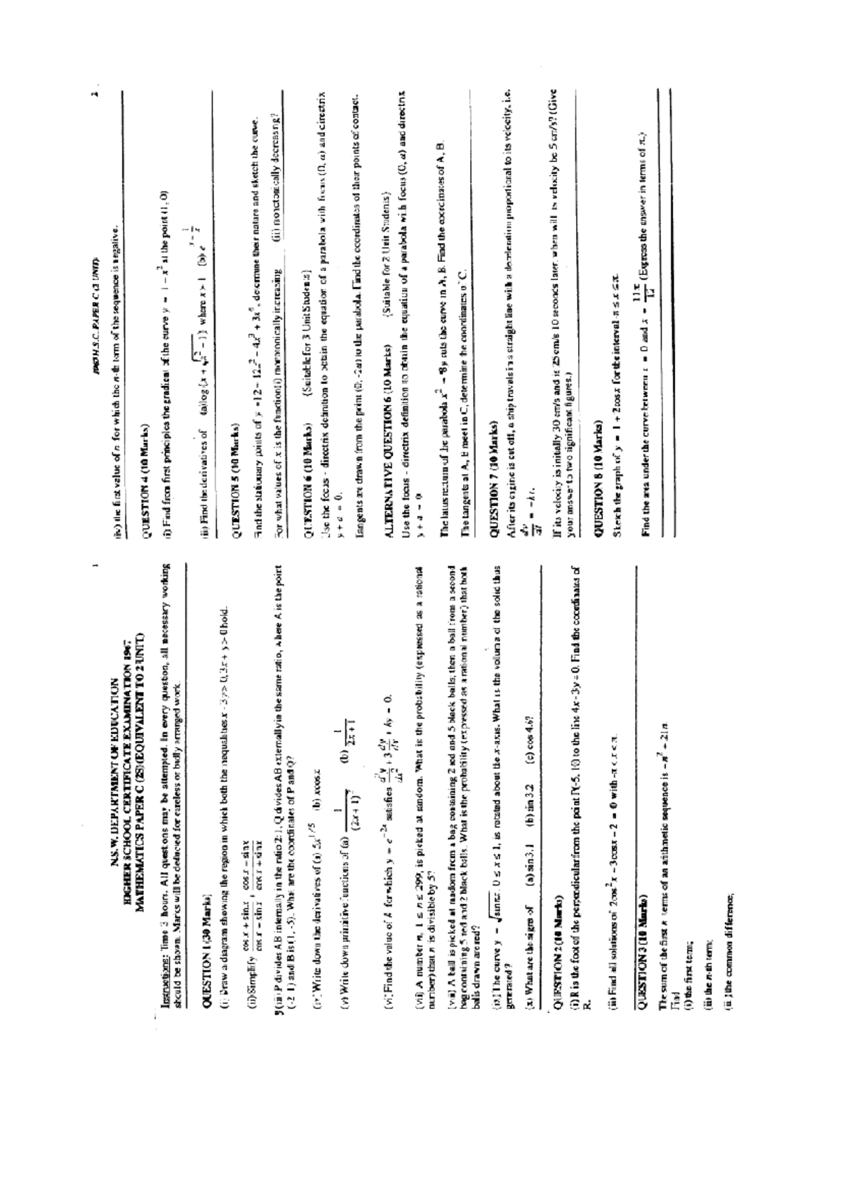 Adv HSC past paper 1 - 67 H.S. PAPER C (2 UNIT) 2 NS.W OF EDUCATION (iv ...