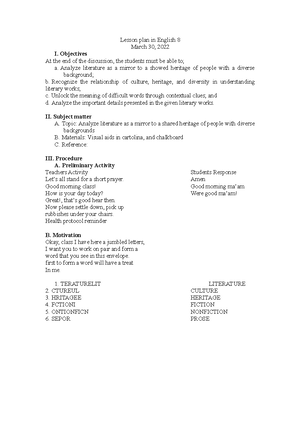 Lesson plan in English 8 Expand Contentof AN Outline - Lesson plan in ...