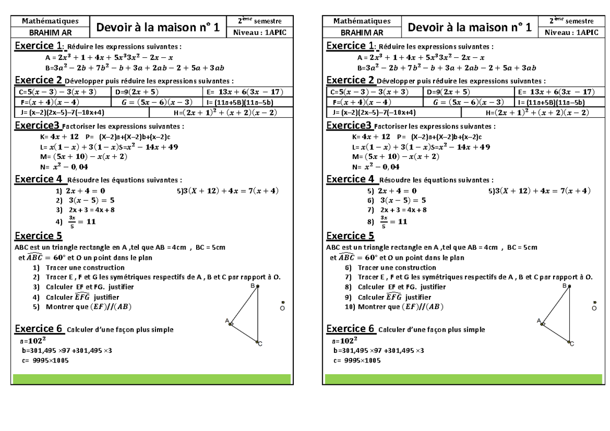 Devoir-N1-Maths-1AC-Sem-2-Exercices-Complets-1APIC - Studocu